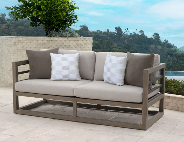 Cape Outdoor Sofa With Sunbrella Fabric, Gray - Transitional - Outdoor ...