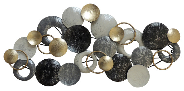 Benzara Metal Disc Wall Decor with Splotched Details, Gray and Gold ...