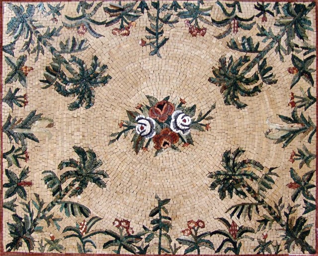 Palm Trees Floor Mosaic Stone Art Tile Handmade, 14" x 24" - Tropical ...