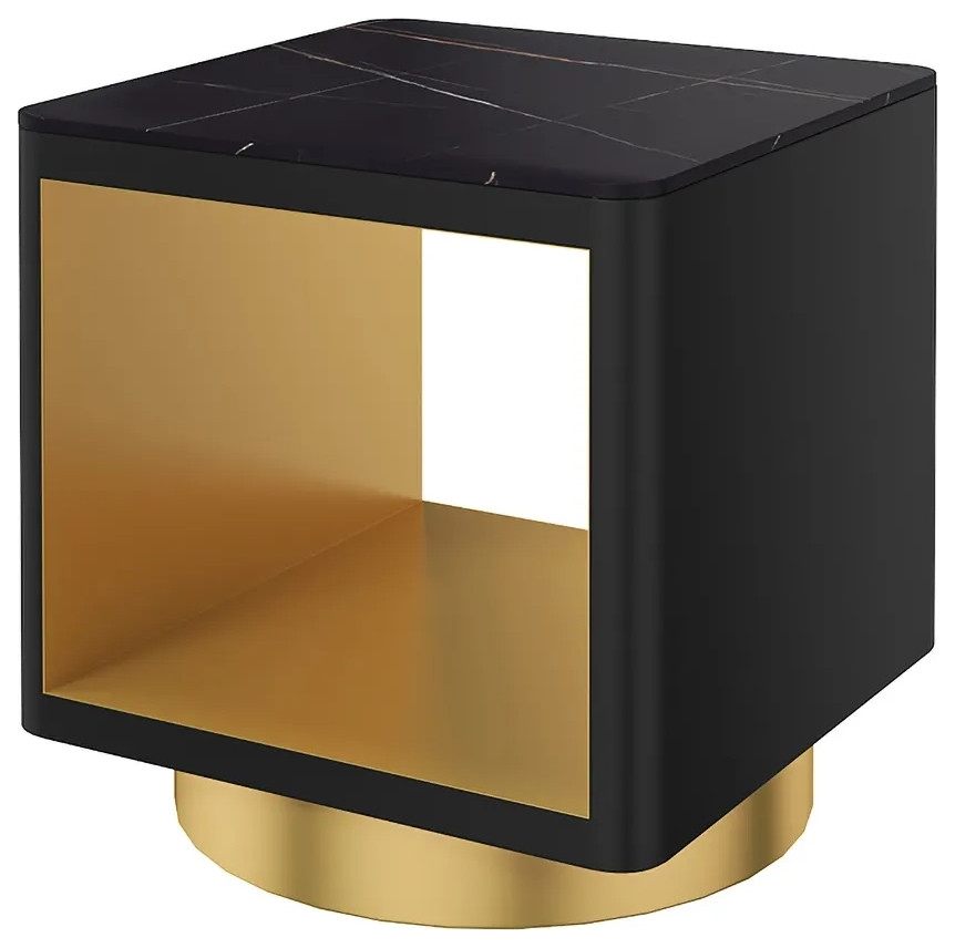 Modern Side Table with Storage Hollow Cube Table with Gold Metal ...