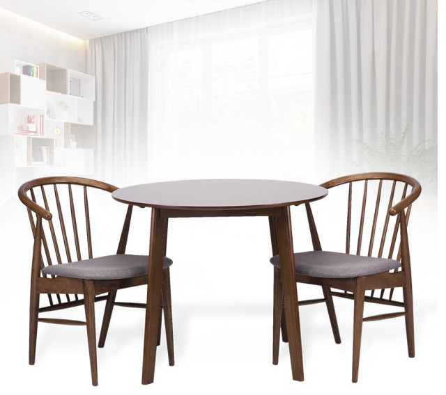 Yumiko Round Dining Kitchen Table Modern Wood, Medium Brown color ...