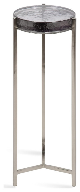 Modern Accent Table, Silver Finished Frame With Textured Round Tinted ...