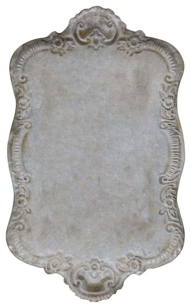 Decorative Metal Tray With Distressed Gray Finish - French Country ...