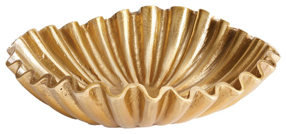 Modern Gold Metal Ruffled Ridged Decorative Bowl Organic Shape Round ...