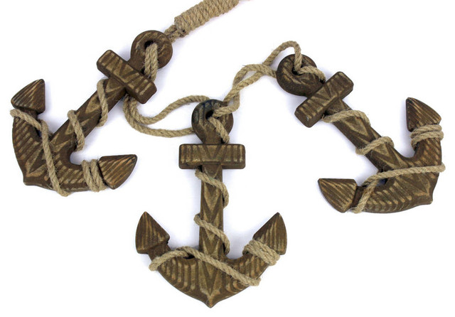 Wooden Rustic Decorative Triple Anchor Set 7'', Beach Decor, Nautical ...