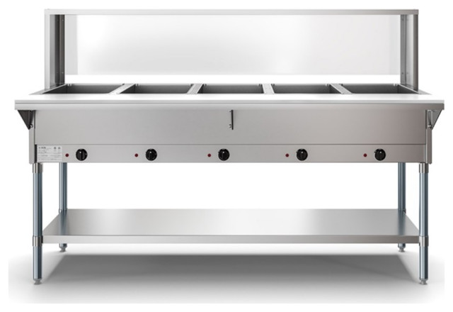 Five Pan Open Well Electric Steam Table with Undershelf and Sneeze ...