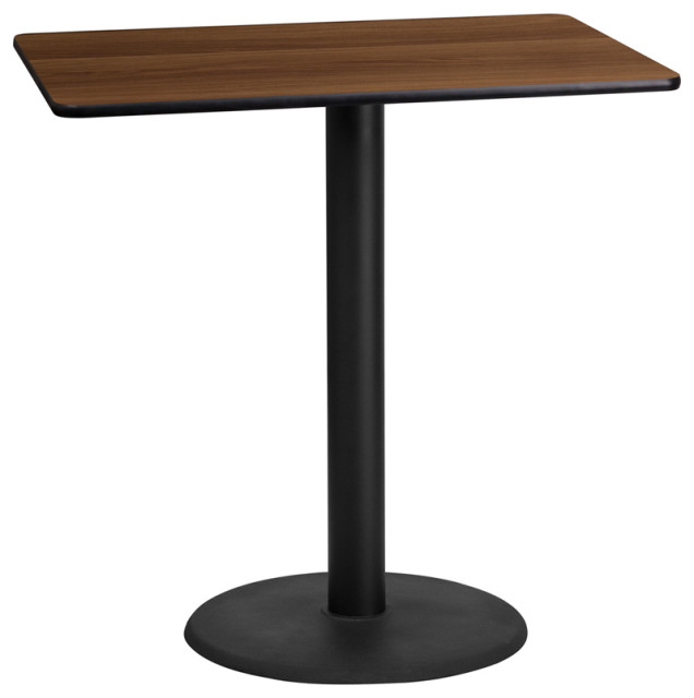 24''x42'' Walnut Laminate Table Top,24'' Round Bar Height Table Base ...