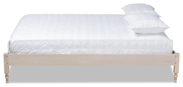 Laure French Bohemian Antique White Oak Wood Full Size Platform Bed Frame - Traditional ...