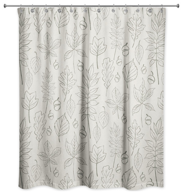 White Leaf Pattern 71x74 Shower Curtain, 71x74 - Rustic - Shower ...