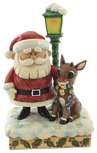 Jim Shore Rudolph Next To Santa Polyresin Lighted Lamp Post 6009110, 7. ...