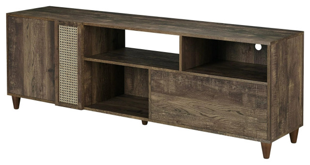 Rustic Reclaimed Oak TV Stand for TVs up to 78" with Open Shelves and ...