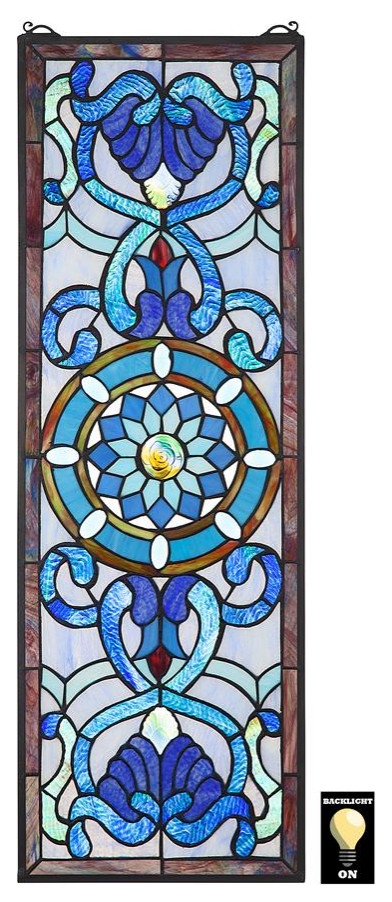 Design Toscano Harlow Blue Flower Stained Glass Window - Transitional ...