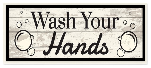 Wash Your Hands Black & White Planked Look Stretched Canvas Wall Art, 7 ...