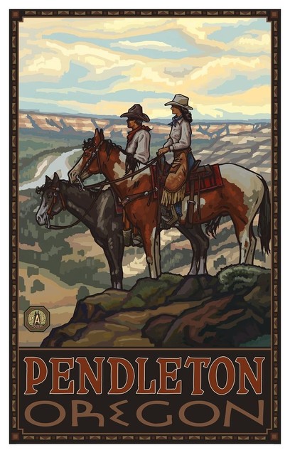 by Artist Paul A. Lanquist Pendleton Oregon Two Horse Art Print, 12"x18 ...