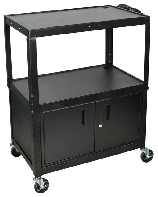 Luxor Extra Wide Steel Adjustable Height A/V Cart With Cabinet ...