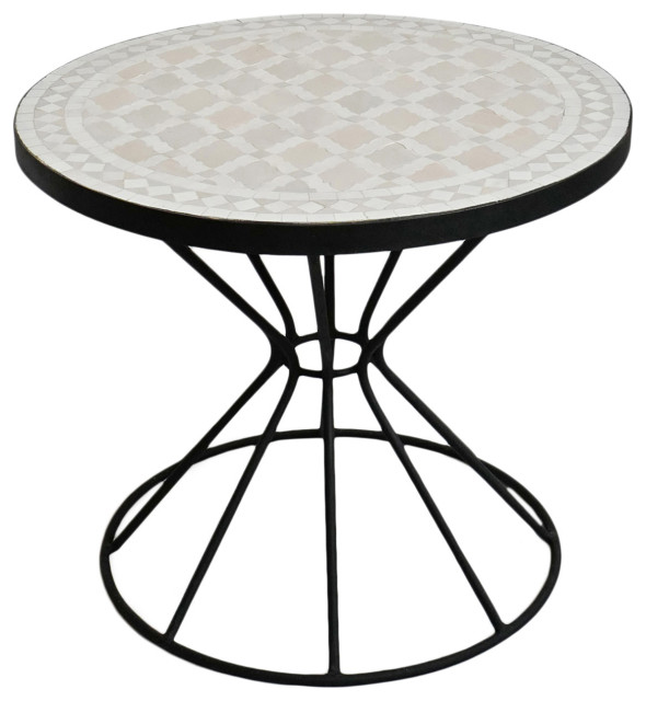 Outdoor Round Mosaic Tile Side Table - Mediterranean - Outdoor Side ...