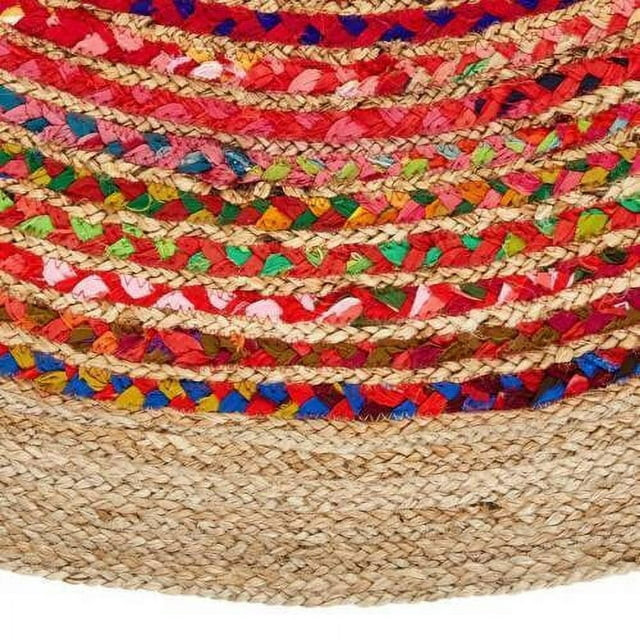 Handmade Multicolored Cotton and Natural Jute Round Rug, Braided Design ...