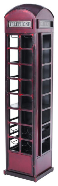 Telly Vintage Telephone Booth Lounge Bar Cabinet with Wine Rack and ...