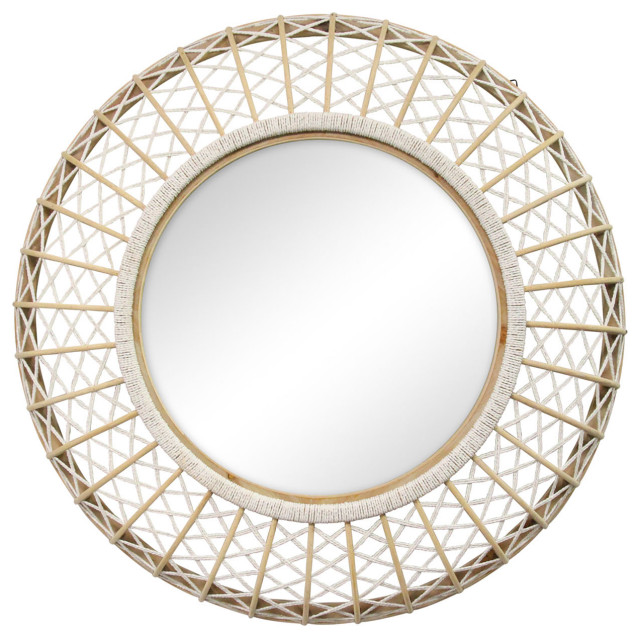 Stratton Home Decor 33.50" Cassie Woven Rattan Wall Mirror - White ...