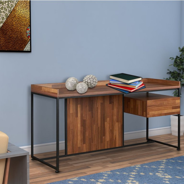 Modern Desk, Minimalist Design With Metal Frame & Multi Tone Brown ...