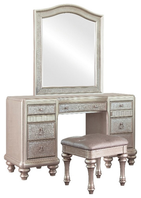 Pemberly Row Contemporary 3-piece Wood Vanity Set with Stool in Beige ...
