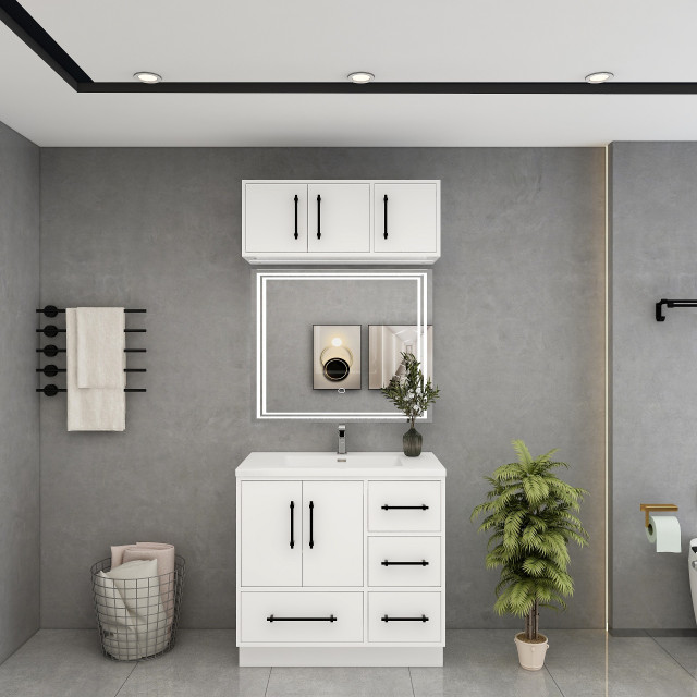 Victoria 36" Solid Wood Bath Vanity, Overhead Cabinet - Transitional ...