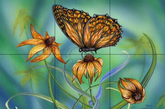 Tile Mural Kitchen Backsplash Summer Wings-DF by Denise Freeman, 18" W ...