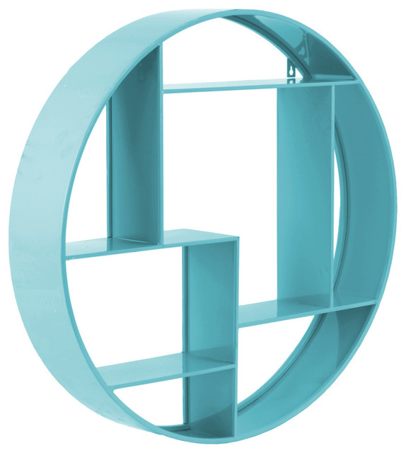 Round Metal Wall Shelf With Multiple Slots, Blue - Contemporary ...