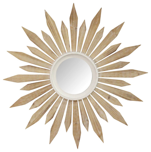 HomeRoots 30" Wood Framed Ray of Sunshine Wall Mirror - Farmhouse ...