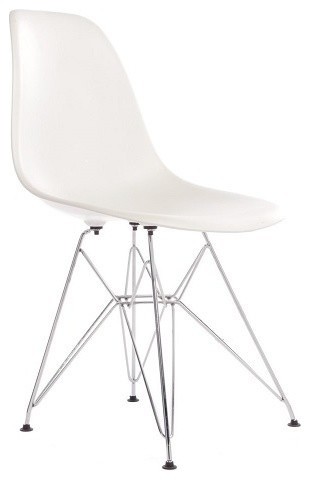Set of 4 DSR White Mid Century Modern Dining Shell Chair, Steel Eiffel ...