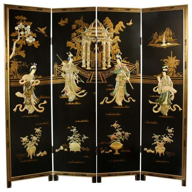 Oriental Room Divider, 4 Panels With Celestial Ladies Painting ...