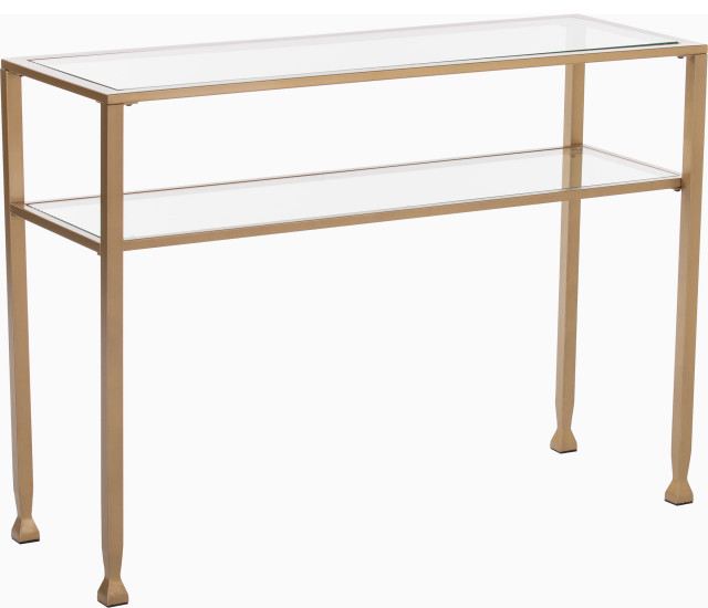 Jaymes Gold Metal and Glass Console Table - Contemporary - Console ...