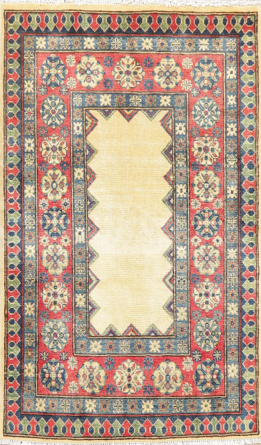 Kazak Oriental Traditional Pakistani Hand Made Area Rug, Beige, 4'10"x3 ...