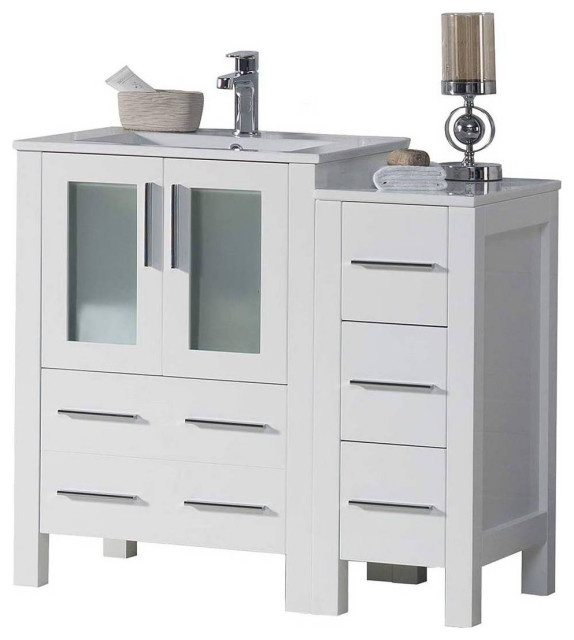 Sydney 36" Vanity with Ceramic Sink and Side Cabinet, White ...