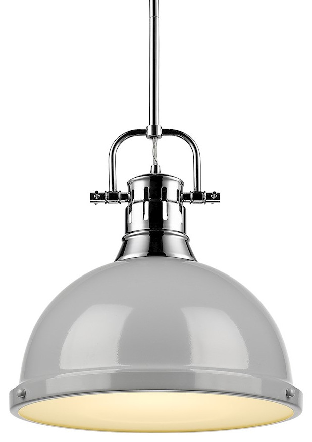 Golden Lighting Duncan 1-Light Rod Pendant, Chrome/Gray Shade, 3604-LCH ...