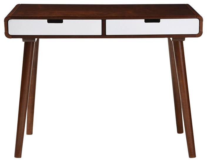 Casarano Wood Home Office Writing Desk, White And Brown - Midcentury ...