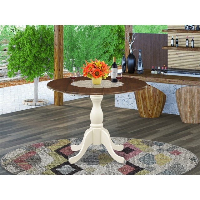 DST-WLW-TP - Wood Table - Walnut Table Top and Linen White Pedestal Leg ...