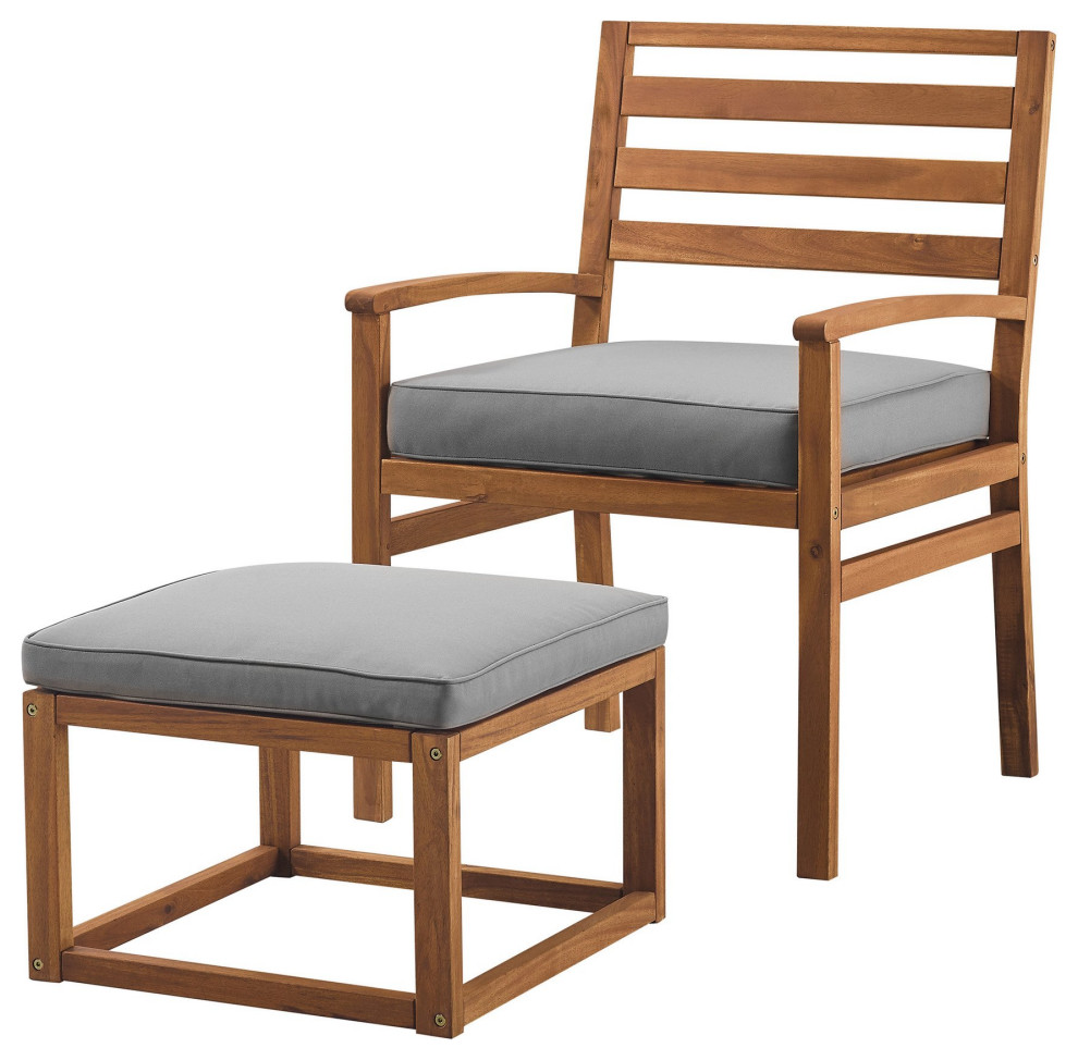 Payson Acacia Wood Outdoor Patio Chair and Pull Out Ottoman - Brown ...