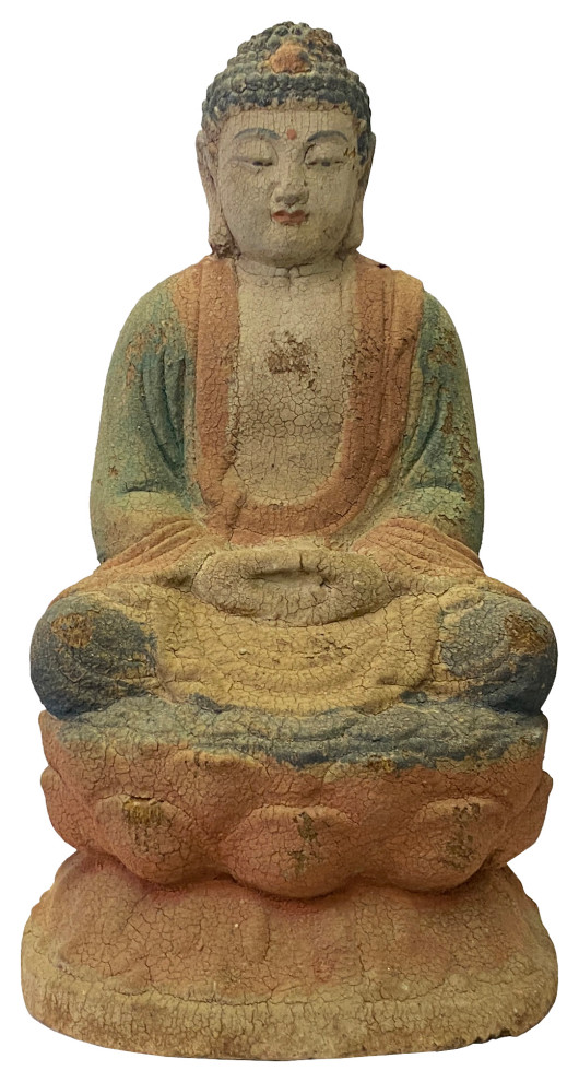 Rustic Wood Sitting Gautama Amitabha Shakyamuni Buddha Statue Hws3245 ...