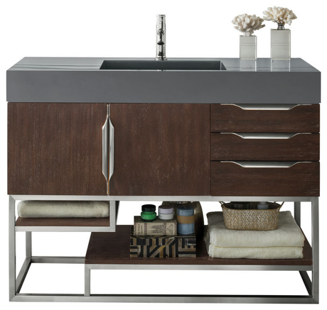 Columbia 48" Single Vanity, Coffee Oak w/ Dusk Grey Glossy Composite ...