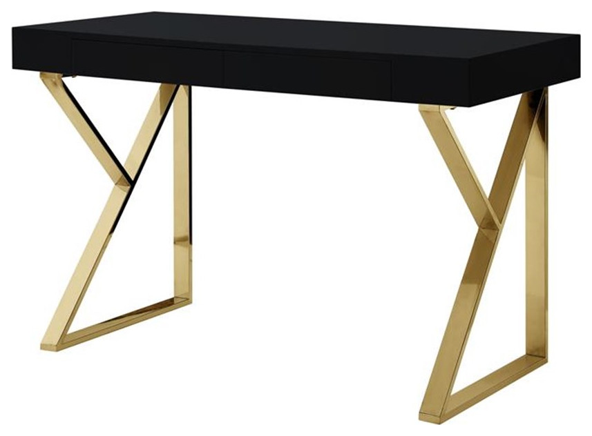 Posh Dianna 2-Drawer Writing Desk with Stainless Steel Legs in Black ...