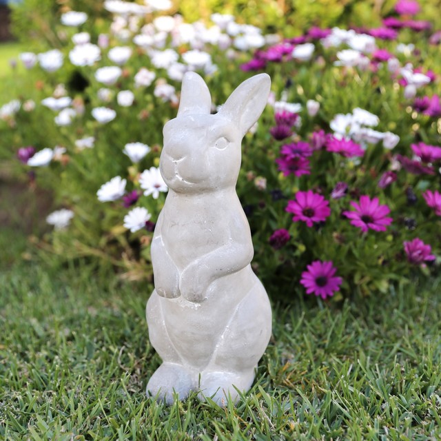 Cement Sitting Upright Rabbit Figurine With Hands in Front, Concrete ...