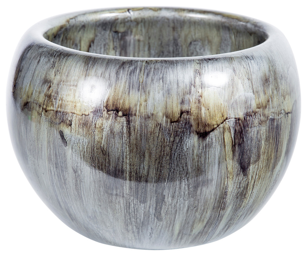 Hand Blown Glass Bowl Centerpiece, Gray Finish - Contemporary ...