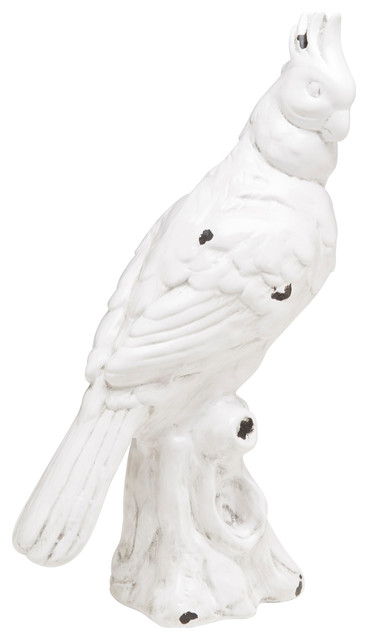 Cockatoo Ceramic Statue, Distressed White Finish - Tropical ...