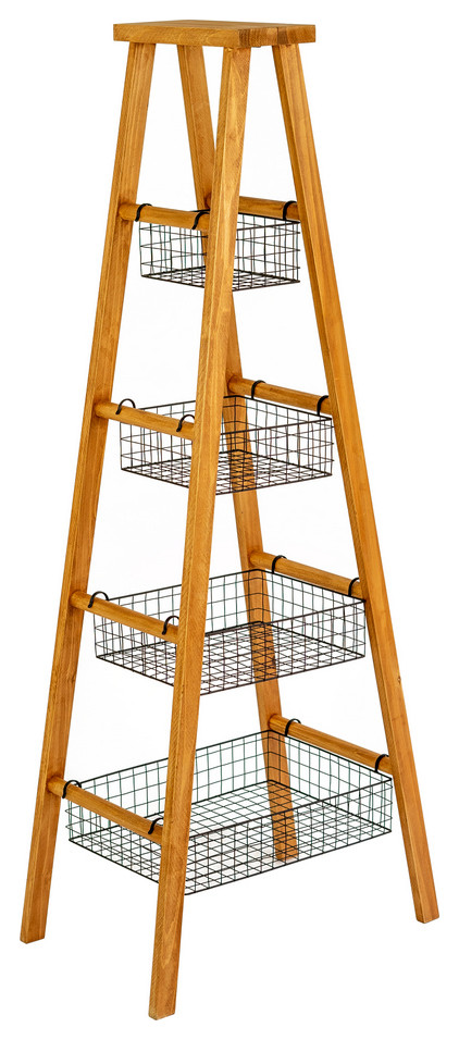 Wooden Ladder with Wire Baskets Display - Transitional - Baskets - by ...