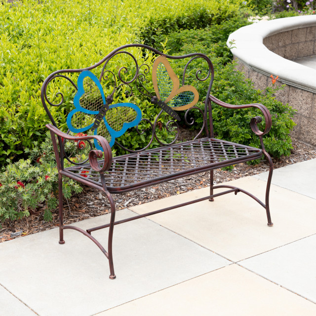 45" x 23" Outdoor 2-Person Butterfly Garden Bench - Mediterranean ...