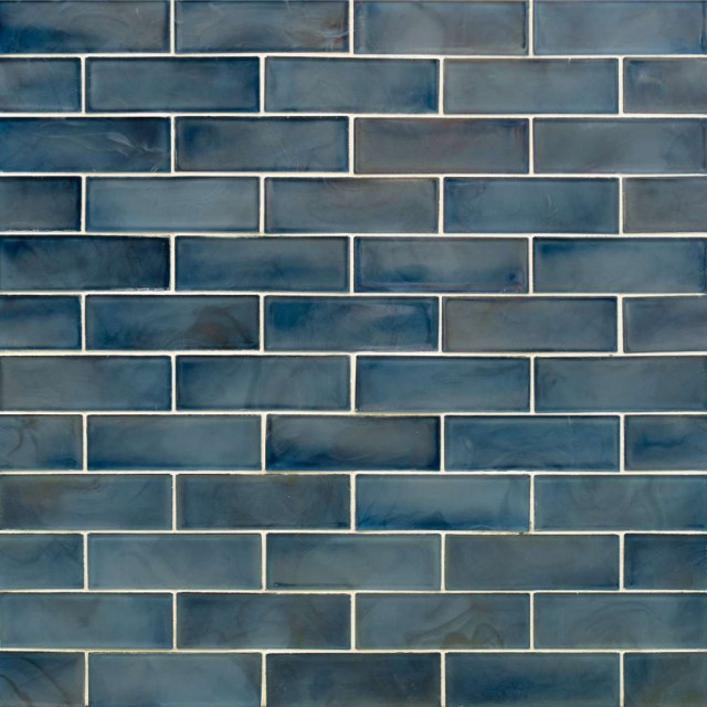 Blue Shimmer 2x6 Glossy Glass Subway Tile - Contemporary - Wall And ...