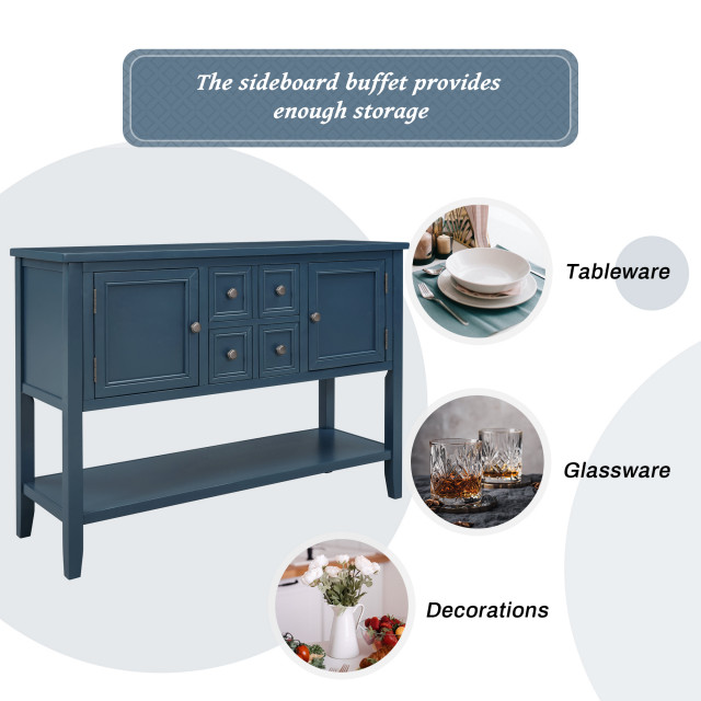 TATEUS Vintage Console Table With Drawers and Shelf,Antique Navy ...