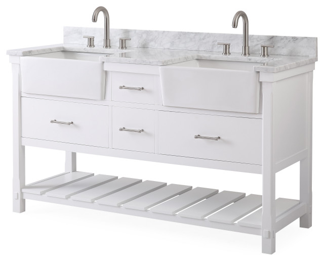 60" Kendia Double Farmhouse Sink Bathroom Vanity GD-7060-WT60-RA ...