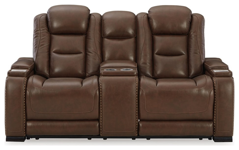 Ashley Furniture The Man-Den Leather Power Reclining Loveseat in Dark ...